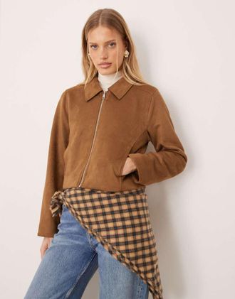 Vila Blouson Harrington imitation daim - Marron clair-Brown