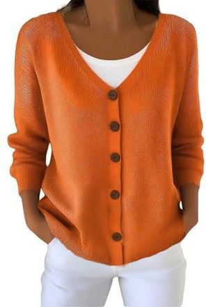 Generic V&ecirc;tements de ski pour femmes, grande taille, cardigan tricot&eacute; dautomne d&eacute;contract&eacute; en laine pour femmes, manteau grande taille, Orange, XL