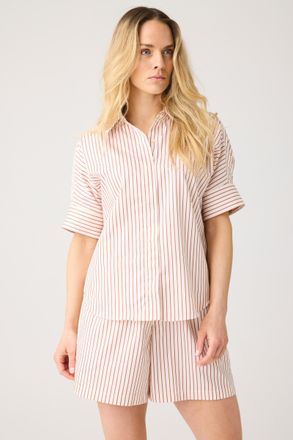 Knowledge Cotton Apparel Damen vegan Hemd Islet Regular Satin Rot Gestreift