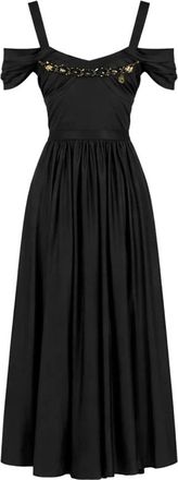 Elisabetta Franchi Femme, Robes, Noir, Taille: 36 FR Robe en Coton Stretch avec Cha&icirc;ne Bijou