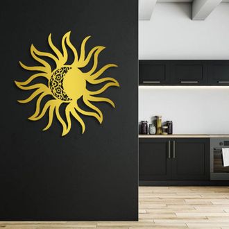 Generic Schwarze Metall-Wandkunst mit Sonne und Mond, verr&uuml;ckte Boho-Wandkunst mit Sonnenaufgang aus Metall, Moderne Skulptur mit Sonne und Mond f&uuml;r Wohnzimme