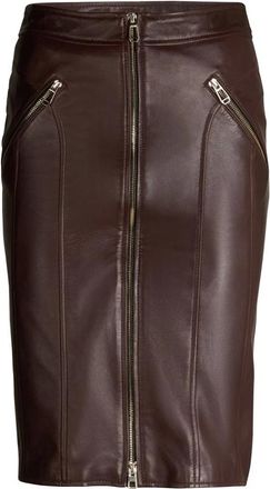 Joop Femme, Jupes, Brun, Taille: 42 FR Jupe en cuir avec d&eacute;tails de fermeture &eacute;clair