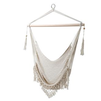 Patio Patio Brasilianischer Stuhl mit Fransen 130 x 100 cm H&auml;ngematte H&auml;ngesessel H&auml;ngeschaukel H&auml;ngestuhl Boho Stil glatt Ecru