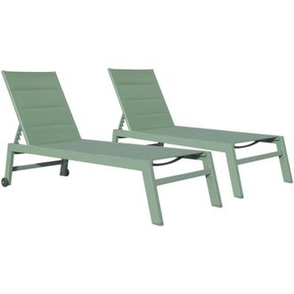 Happy Garden Lot de 2 bains de soleil BARBADOS en textil&egrave;ne vert sauge - aluminium vert sauge