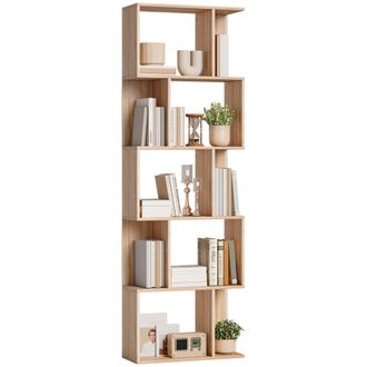 HOMCOM B&uuml;cherregal auf 5 Ebenen, S-f&ouml;rmiges Aufbewahrungsm&ouml;bel mit Regalen, Aufbewahrungsregal f&uuml;r Wohnzimmer, Schlafzimmer B&uuml;ro, 60 x 24 x 184,5 cm, Naturho