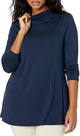 Amazon Essentials Daily Ritual Jersey Mock-neck Swing Tunic, Chemise Femme, Bleu (navy), X-Large (Taille fabricant: )