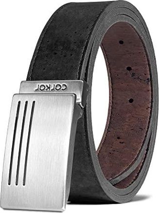 Corkor Ceinture en liège réversible pour homme - Cuir vegan - Robe pour jeans - Ceinture réglable - Marron Noir - 3,5 cm de large, Marron ou noir, 38 - (Fits
