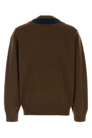 sacai Mens Brown Wool Sweater Brownnavy Exterior: Maglieria