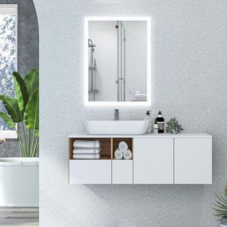 Kleankin Badspiegel, Badezimmerspiegel mit LED-Beleuchtung, Lichtspiegel mit Touchschalter, Memory-Funktion, 80 x 60 cm beschlagfreier Wandspiegel mit 3 Lichtf