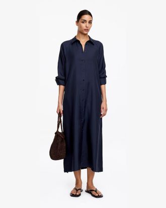Arket Hemdkleid Aus Seidentwill -Blau