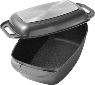 STONELINE Aluguss Br&auml;ter mit Deckel 43x26 cm, 8,4 L Br&auml;ter Induktion Backofengeeignet F&uuml;r alle Herdarten, Deckel als Auflaufform verwendbar, Topf Antihaft Besch