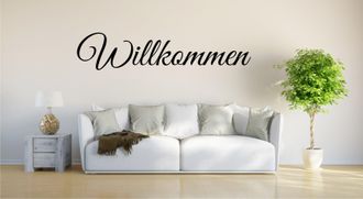 Indigos UG Wandtattoo Wohnzimmer - Wandaufkleber Willkommen - f&uuml;r&acute;s B&uuml;ro oder im Haus - 180cm x 53cm schwarz E917 - Aufkleber Kinderzimmer Schlafzimmer K&uuml;che Bad