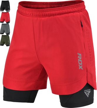 RDX Sports Laufhose Herren kurz, 2 in 1 Running Kompressions Shorts, Trainingsshorts mit 2 Zipper und 2 Telefon Tasches, Laufshorts Am Besten f&uuml;r Sports Fitness 