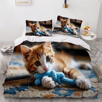 Generic Bettw&auml;sche 140x200 Katze Bettw&auml;sche-Sets Niedliche Tiere Bettbezug mit Rei&szlig;verschluss 3D Weich Mikrofaser B&uuml;gelfrei Deckenbezug 140 x 200 mit 2 Kissen