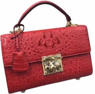 Generic Sac cabas pour femme en cuir dalligator v&eacute;ritable, petit sac &agrave; main blanc en cuir fa&ccedil;on crocodile avec fermeture &agrave; cadenas, sac bandouli&egrave;re pour femme