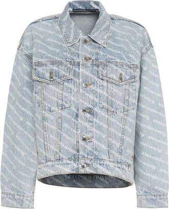 Alexander Wang Femme, Vestes, Bleu, Taille: 36 FR All-Over Logo Denim Jacket