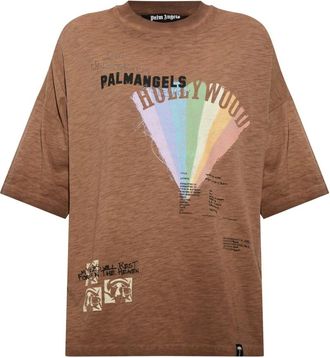 Palm Angels T-shirt en coton avec imprim&eacute; - Homme - Tops - Brun - Taille: L