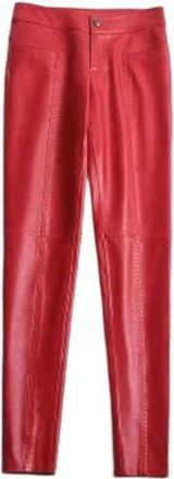 Generic Pantalon mince en cuir pour femme Pantalon crayon skinny taille moyenne, 004 Rouge, XXL