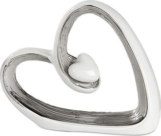 Gilde Handwerk Keramik Dekoherz Janina mit Struktur - Weiß/Platin - 16 cm hoch