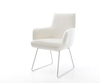 DELIFE Esszimmerstuhl Heira-Flex mit Armlehnen Boucl&eacute; Soft Beige Kufengestell Edelstahl Taschenfederkern, Esszimmerst&uuml;hle