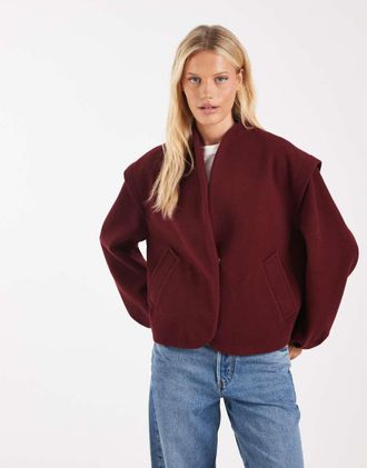 Asos Veste habill&eacute;e &agrave; &eacute;paules style ann&eacute;es 80 et ourlet boule - Rouge fonc&eacute;