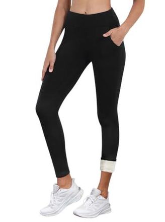 Minetom Legging Femme Skinny Extensible Slim Pantalon Hiver Taille Haute Thermique Chaud Doux Doublure Polaire Velours Leggings A2 Noir XS