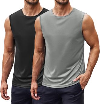 Coofandy Tank Top Herren 2er Pack Fitness Shirt &Auml;rmelloses Laufshirt Muscle Shirt Bodybuilding Achselshirts Schnelltrocknend Tanktop Schwarz/Hellgrau XL