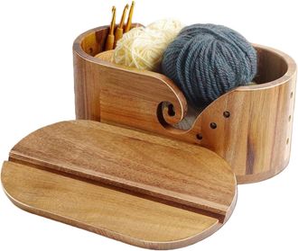 Generic Yarn Bowl with Lid - 27.5x14x12.2cm Wooden Yarn Storage Bowl, Handmade Thread Holder Gear | Lidded Yarns Bowls for Quilting Knitting Weaving Crochetin