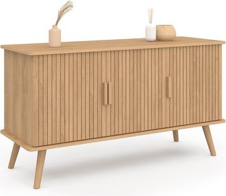 IDMarket Anrichte 110 cm Juliette mit 3 Türen, Latten, Holz, Farbe Eiche