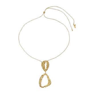Dansk Copenhagen Ragna Waterproof 18K Gold Plated Original Simple Necklace - Adjustable Chain & Hammered Stainless Steel - Femme - Accessoires - Jaune - Taille: ONE Si