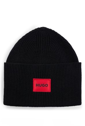 HUGO BOSS Herren Xaff 6 Gerippte Mütze mit rotem Logo-Label Schwarz001 Stck