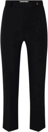 Elisabetta Franchi Femme, Pantalons, Noir, Taille: 36 FR Pantalon Coupe Cropped en Cr&ecirc;pe Stretch Double &Eacute;paisseur avec Breloque Logo