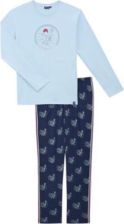 Arthur Pyjama Homme, Ensemble Manches Longues et Pantalon - 100% Coton Bio Chaud et Doux pour lhiver - Motif Ski Fantaisie Bleu - Taille XL