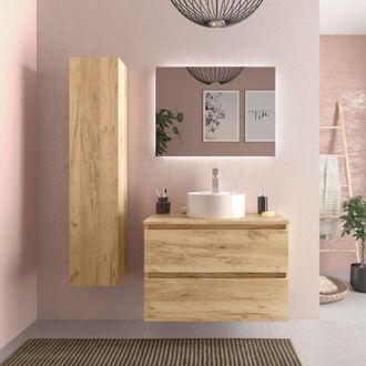 Cygnus Bath Meuble de salle de bain - 80 cm - Avec vasque &agrave; poser - Effet ch&ecirc;ne brut - a suspendre - karaib