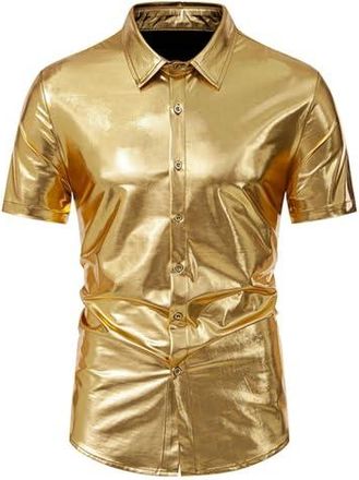 Generic Chemise Hawaienne Homme R&eacute;tro, Chemise Paillette Homme Brillante Style Discoth&egrave;Que Manches Courtes