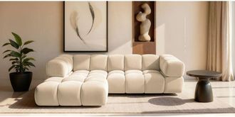 Fun M&ouml;bel Ecksofa Designersofa BLANCHE in Stoff Bluvel Creme Ottomane Links