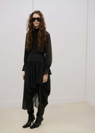 Mango Robe &agrave; pois manches bouffantes noir - Femme - S - MANGO