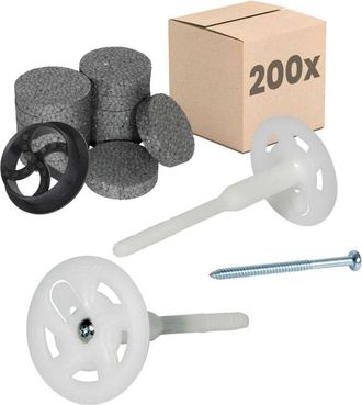 Protektor D&auml;mmstoff-Schraubd&uuml;bel WDVS D&uuml;bel f&uuml;r Fassadend&auml;mmung - 18cm, 200 D&uuml;bel + 200 Rondelle + 1 Fr&auml;ser, Wei&szlig;