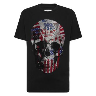 Philipp Plein Rundhals-T-Shirt Skull America - - Tops - Herren - Schwarzk - L