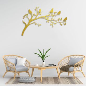 Generic Moderne minimalistische Metall-Wandkunst: V&ouml;gel, V&ouml;gel auf einem AST, Wanddeko mit Bl&auml;ttern und Vogelsilhouette, Wandbehang aus einem AST f&uuml;r Wohnzimm