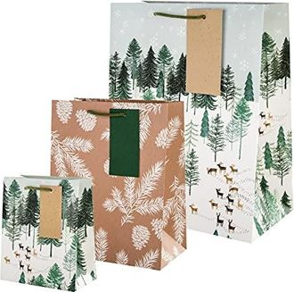 Hallmark Geschenktüte 3er Pack 3 Festliche Motive Weihnachten Winterwunderland Hirsche Hirsche Braun Kraft