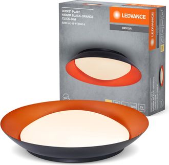 Ledvance Orbis Plate LED-Deckenleuchte, schwarz-orange, 45W, 2200lm, 3000K, 480mm, 830 freundliches Warmweiß, durch Kicken in 3-Stufen dimmbar, IP20 Schutz, Mo