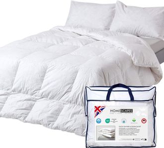 Homescapes Mittelwarme Bettdecke 230x220 cm, Übergangsdecke Wärmeklasse 3-4, Entenfedern- & Daunendecke mit 420 GSM Füllung, Steppdecke Ganzjahresdecke, Oeko-TEX