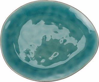 Villa D'Este Home Tivoli The Market F Set aus 6 ovalen Obsttellern aus Steinzeug, zweifarbig, innen türkis außen schwarz