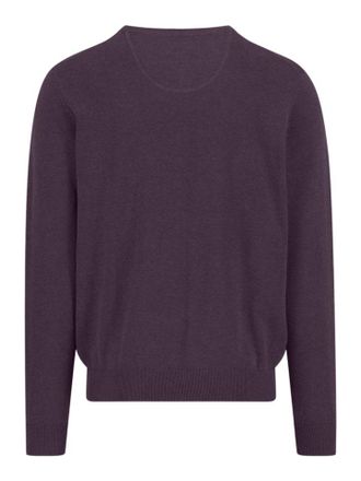 Fynch-Hatton Strickpullover lila,Basic,Baumwolle,Meliert,Rundhals,Lang,Casual Fit