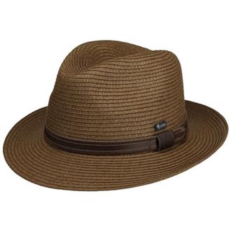 LIPODO Chapeau en Paille Mondavio Bogart Homme - Made in Italy de Soleil avec Bandeau Cuir Ete Printemps-ete - M (56-57 cm) Marron
