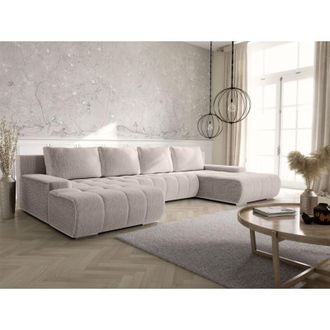Fun Möbel Wohnlandschaft Sofa mit Schlaffunktion vogar Stoff Poso Creme