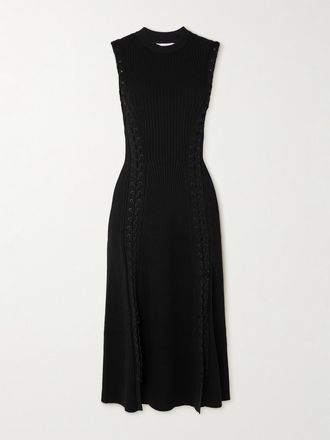 SIMKHAI Lorena Midikleid Aus Rippstrick Mit Schn&uuml;rung - Schwarz