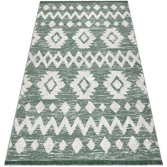 RugsX Teppich &ouml;ko sisal boho moroc Etno Zigzag 22319 Franse - zwei Ebenen aus Vlies gr&uuml;n / creme, recycelter Teppich green 117x170 cm