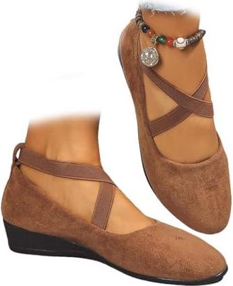 Generic Chaussures de ballet &eacute;l&eacute;gantes et confortables &agrave; enfiler avec talon compens&eacute; &eacute;lastique &agrave; la cheville - Chaussures de danse orthop&eacute;diques d&eacute;contract&eacute;es